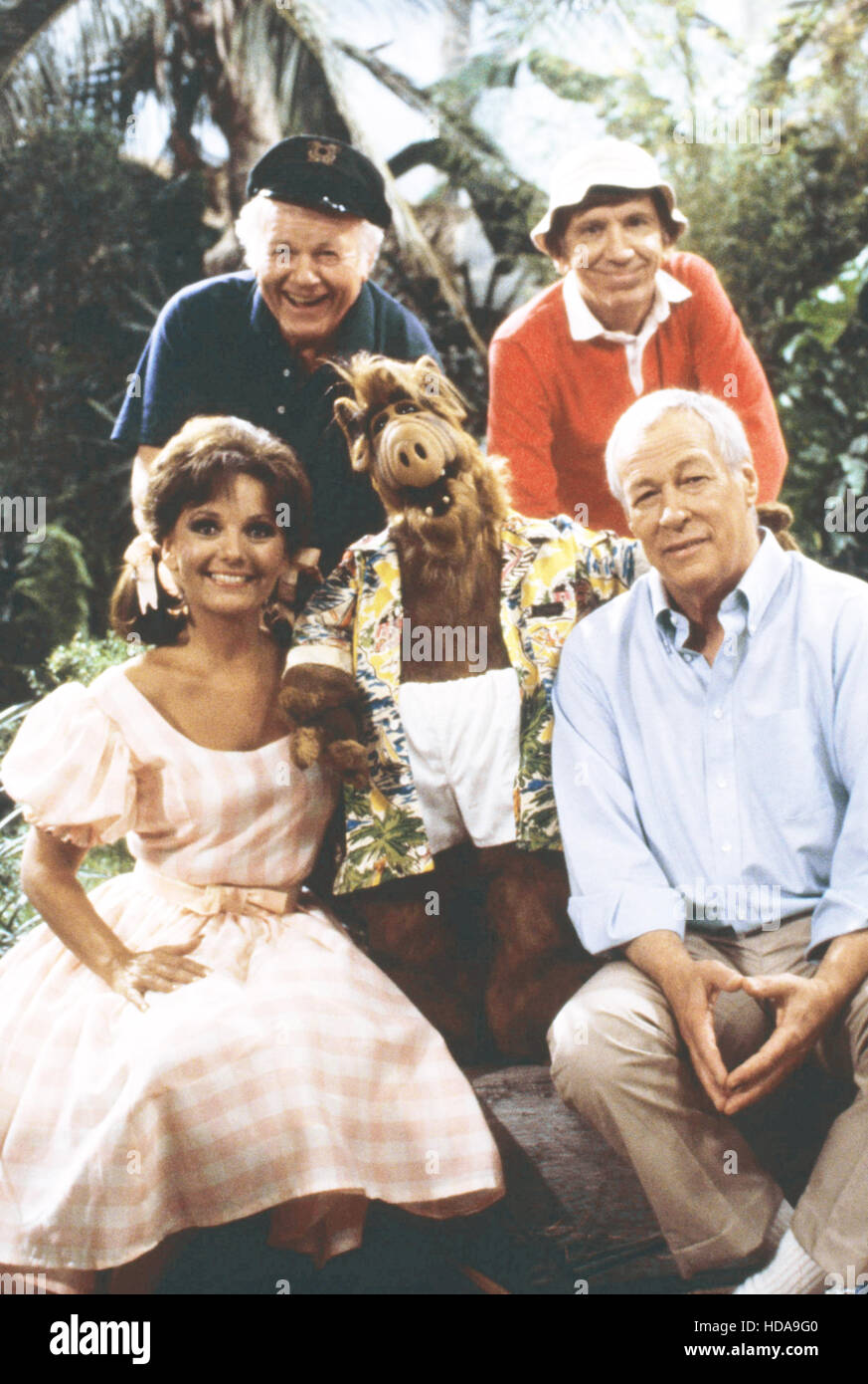 ALF, front from left: Dawn Wells, Alf, Russell Johnson, rear from left ...