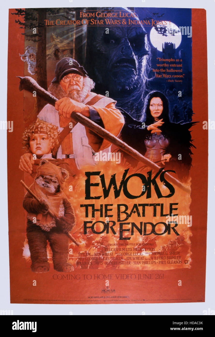 EWOKS: THE BATTLE FOR ENDOR, US poster, from left: Aubree Miller, Wilford Brimley, Sian Phillips ...