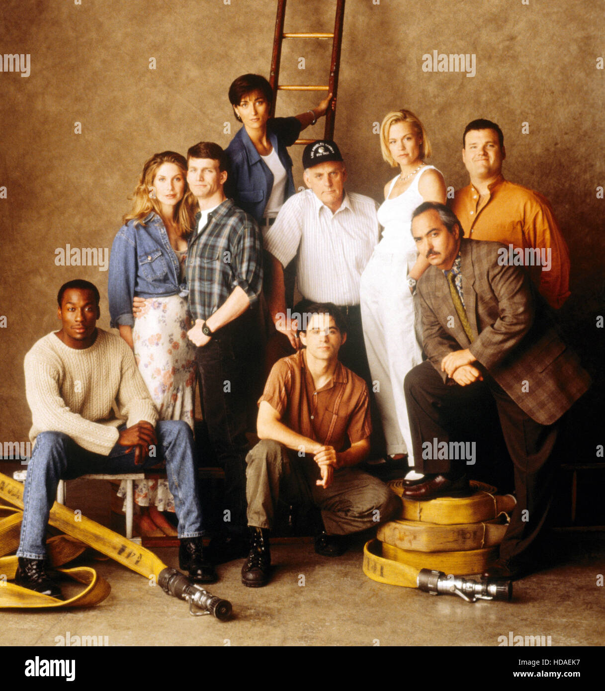 L.A. FIREFIGHTERS, (top l to r) Elizabeth Mitchell, Jarrod Emick ...