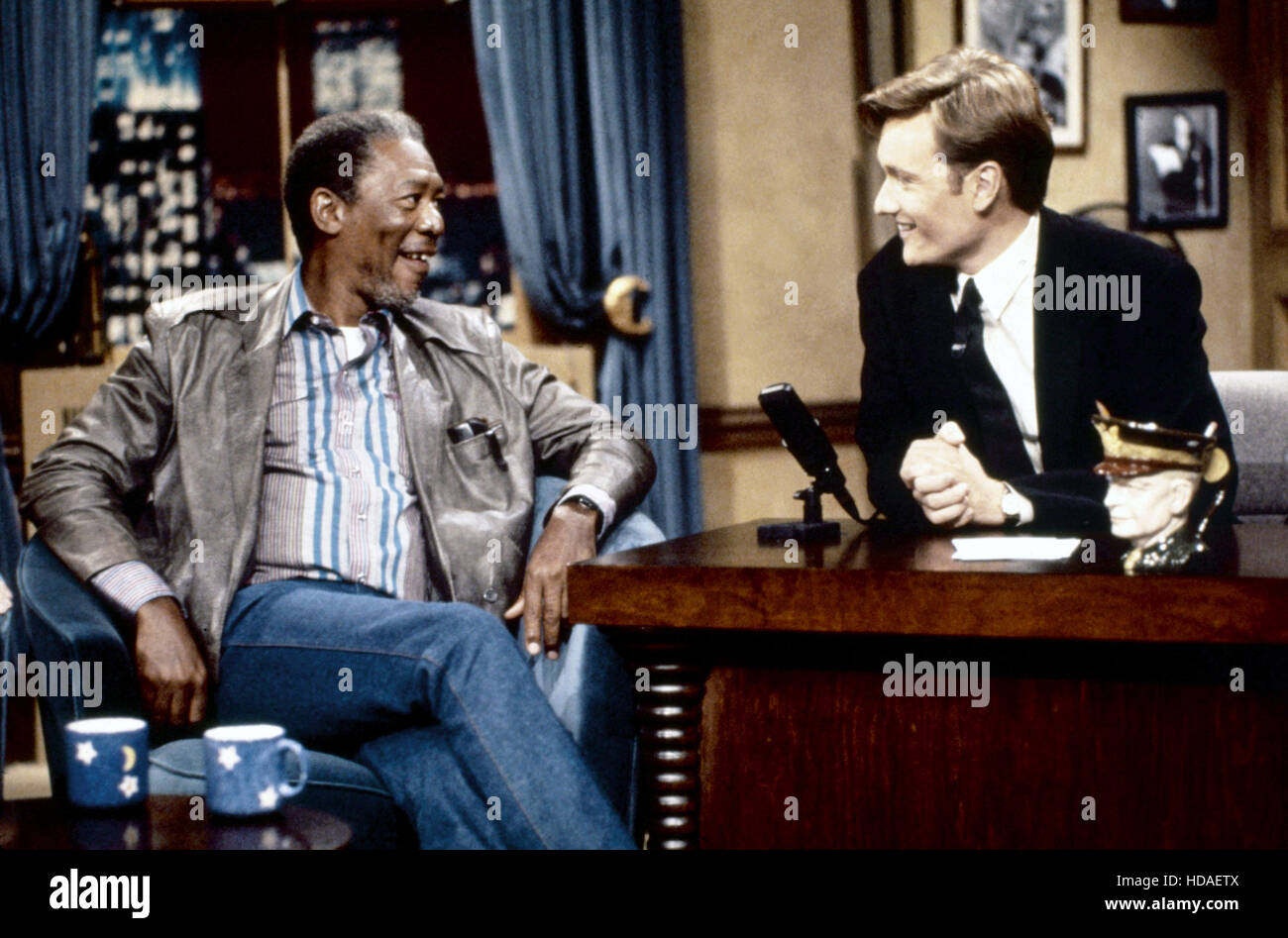 LATE NIGHT WITH CONAN O'BRIEN, from left: Morgan Freeman, Conan O'Brien ...