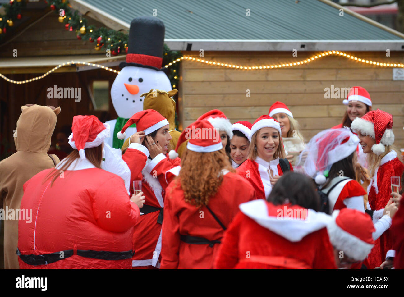 London, UK. 10th December 2016. Santacon London with hundreds of people ...