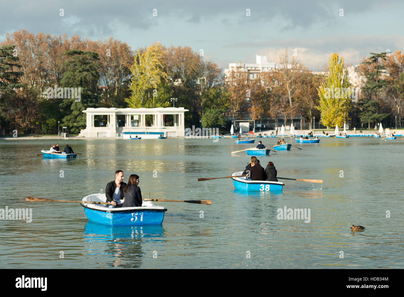 Boating on the lake in Retiro park in Madrid, Spain Stock Photo - Alamy