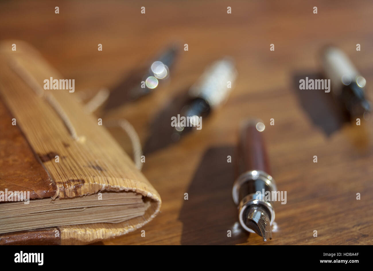 Stylographic pen,notepad, book for officeworks. Conceptual image Stock ...