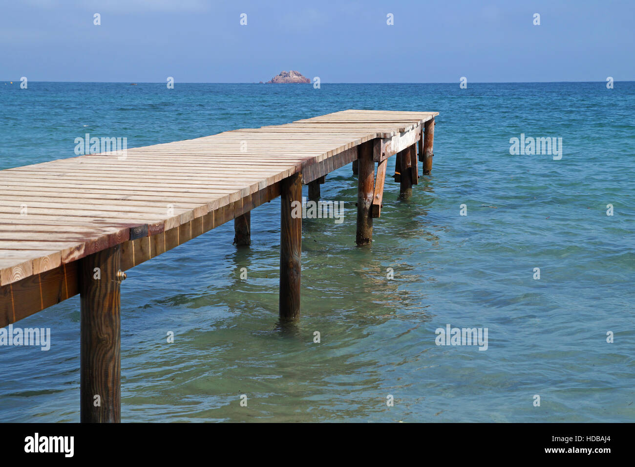 Under the blue sky , platform pier wood beside sea Stock Photo - Alamy
