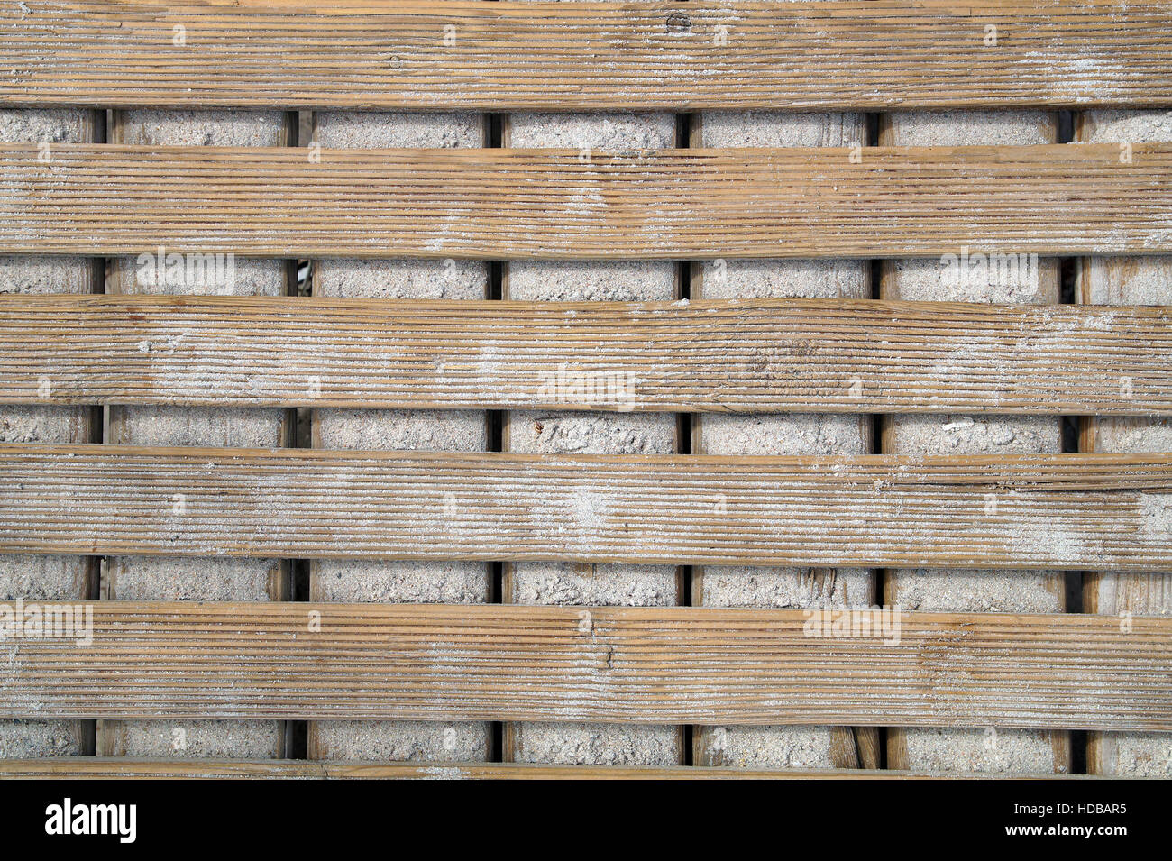 Wooden beach boardwalk with sand for texture or background Stock Photo ...