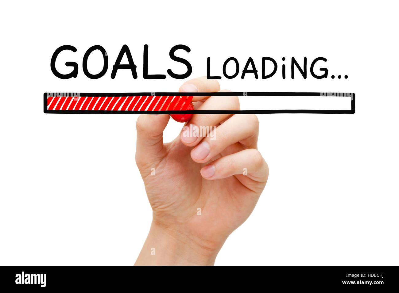 Hand drawing Goals Loading concept with marker on transparent wipe ...
