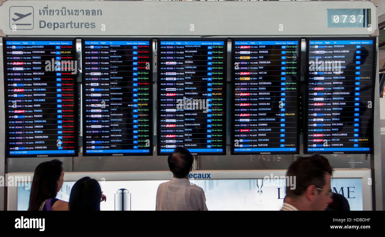 Flight departures board Bangkok Suvarnabhumi Airport Thailand Stock ...