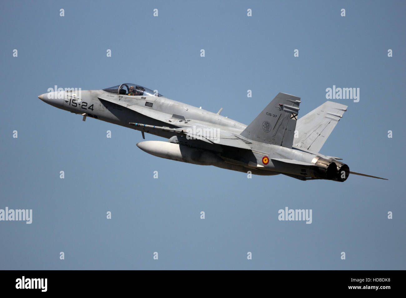 Spanish Air Force F-18 Hornet fighter jet plane take off from Zaragoza ...