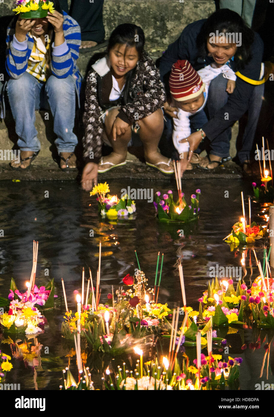 Traditional floats launched Loy Krathong festival Mae Hong Son Thailand ...