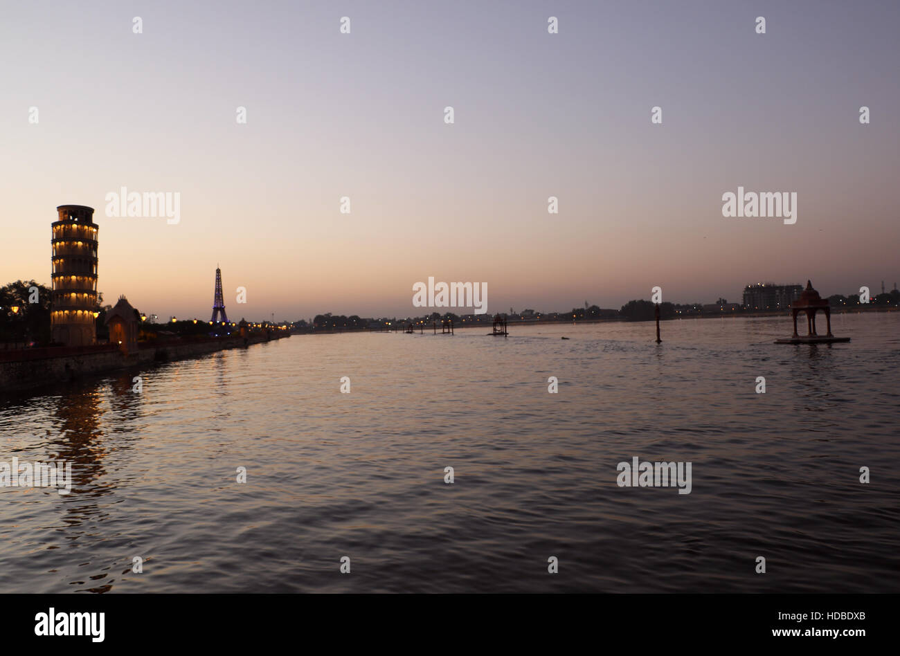 The replica of Eiffel Tower, Paris & Leaning Tower of Pisa Stock Photo ...