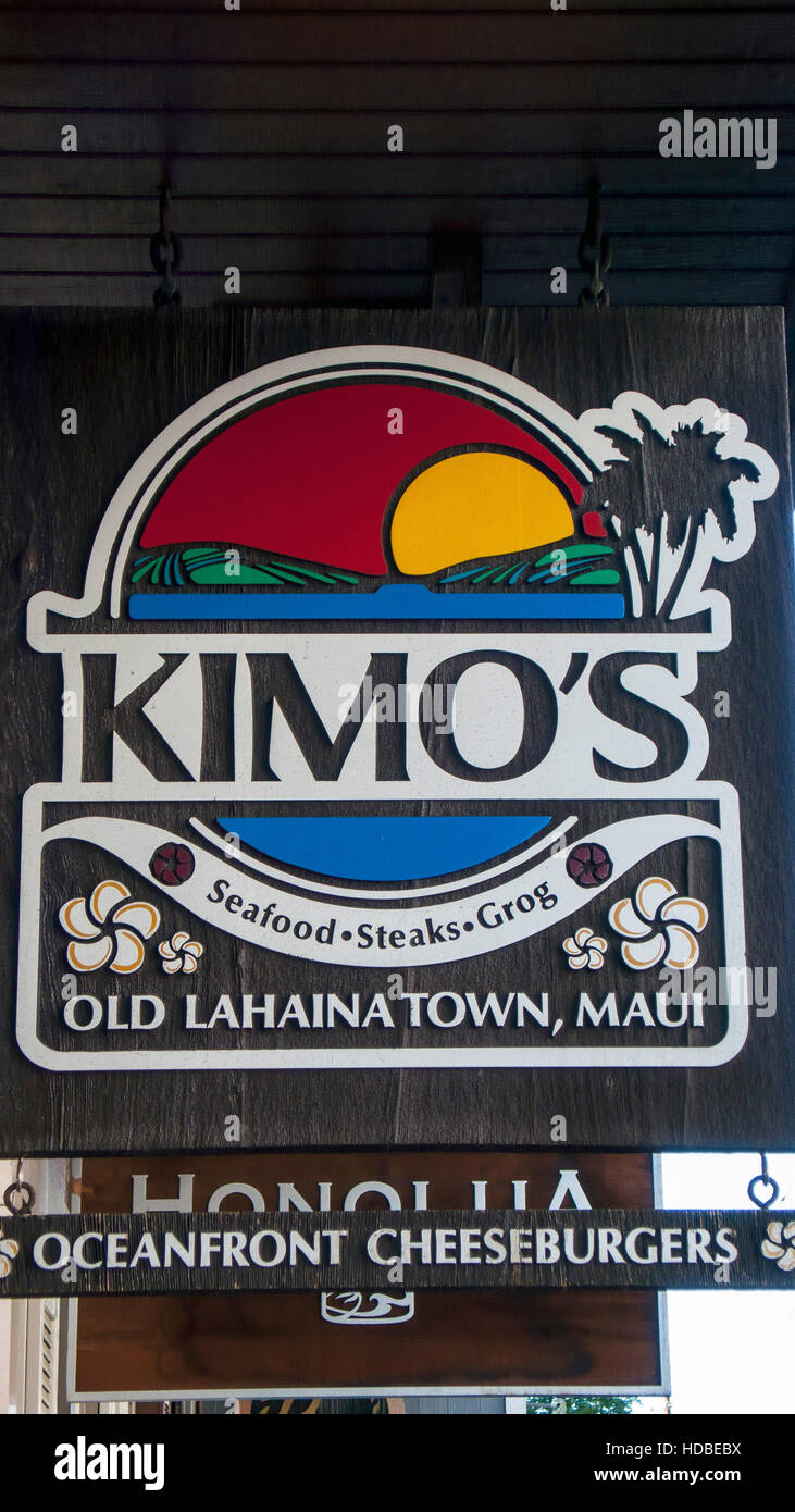 Kimo's restaurant colorful sign Lahaina Maui Hawaii USA Stock Photo - Alamy