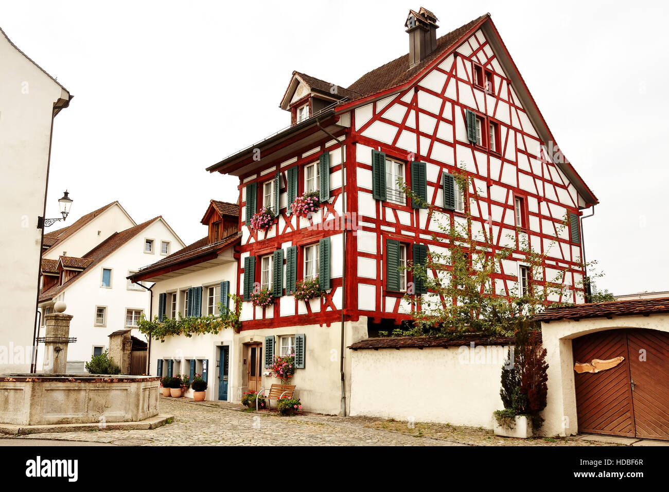Typical swiss timber frame house in Bremgarten, Aargau, Switzerland ...