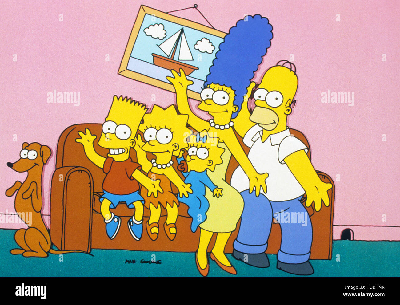 THE SIMPSONS, Santa's Little Helper, Bart Simpson, Lisa Simpson, Maggie ...