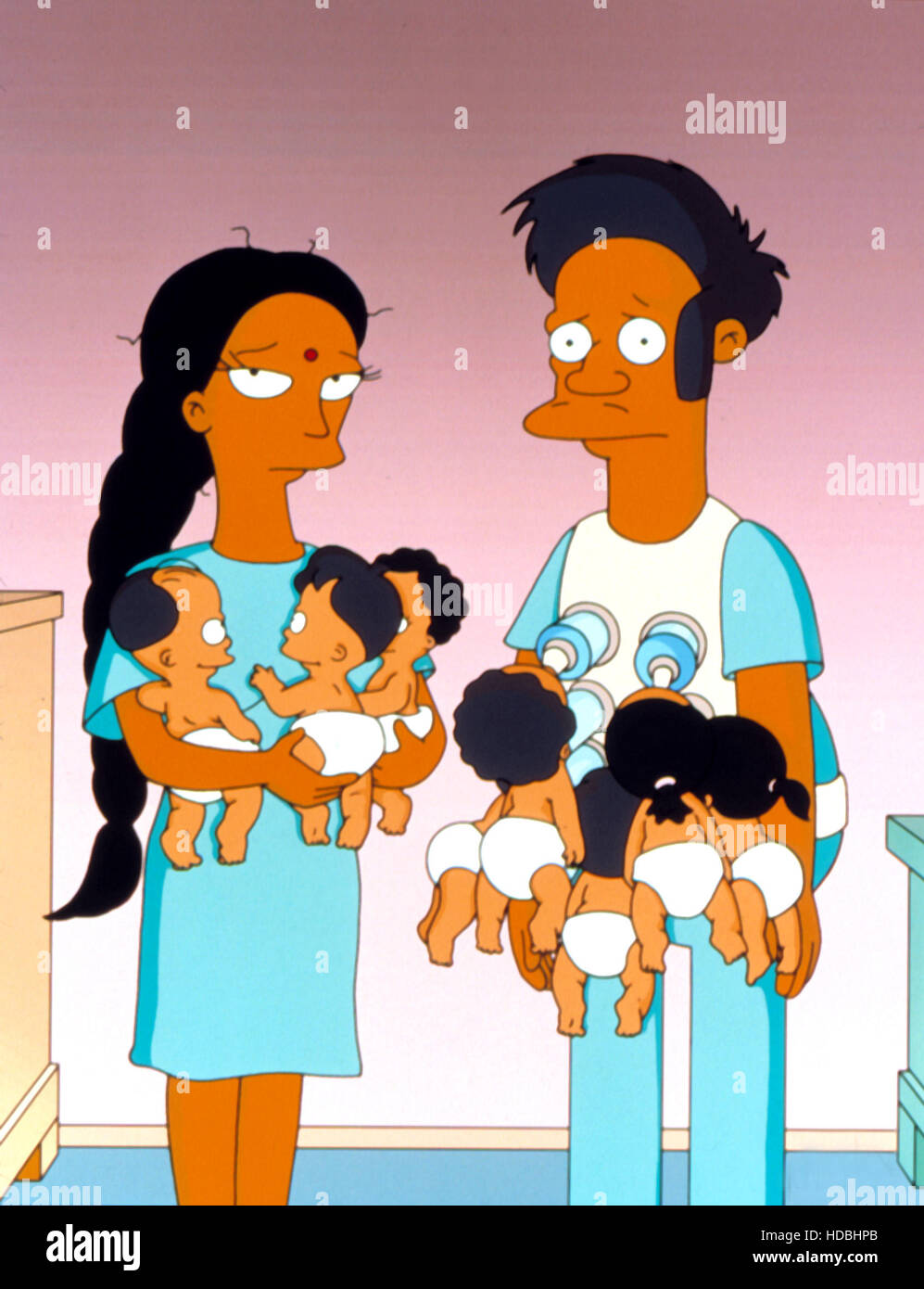 SIMPSONS, Apu and Manjula Nahasapeemapetilon with their octuplets, 1989-, TM and Copyright (c ...