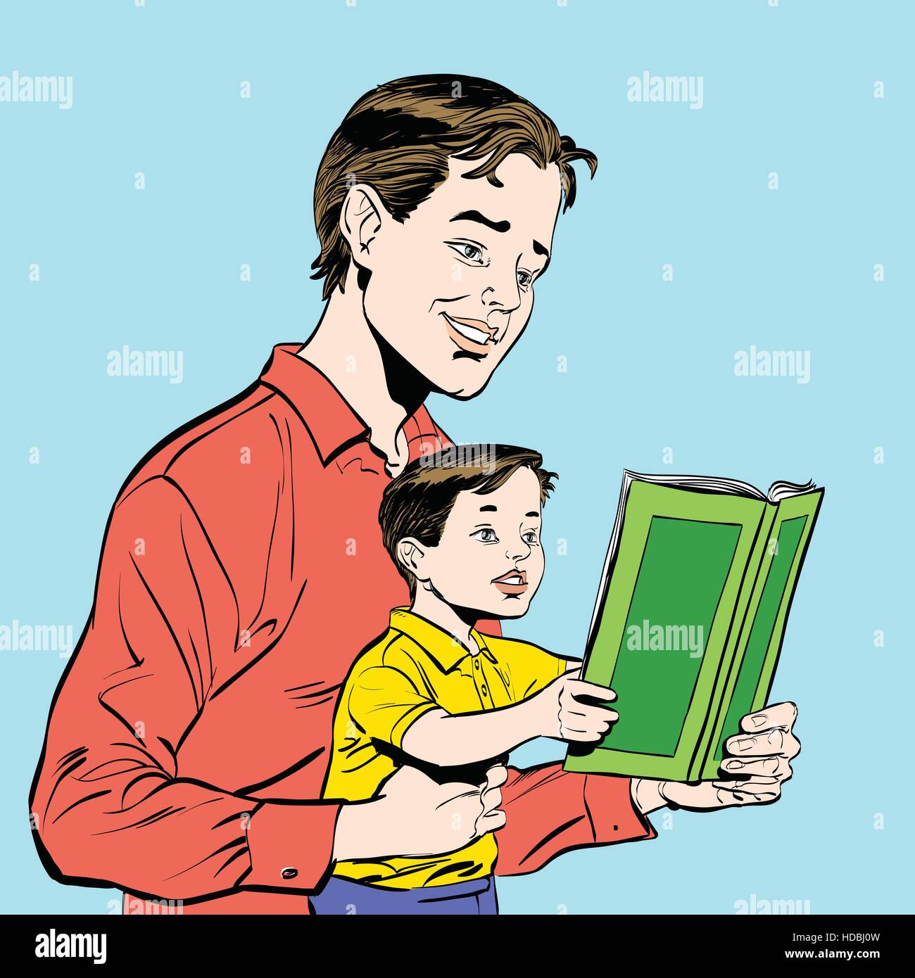 Cartoon illustration book father son hi-res stock photography and ...