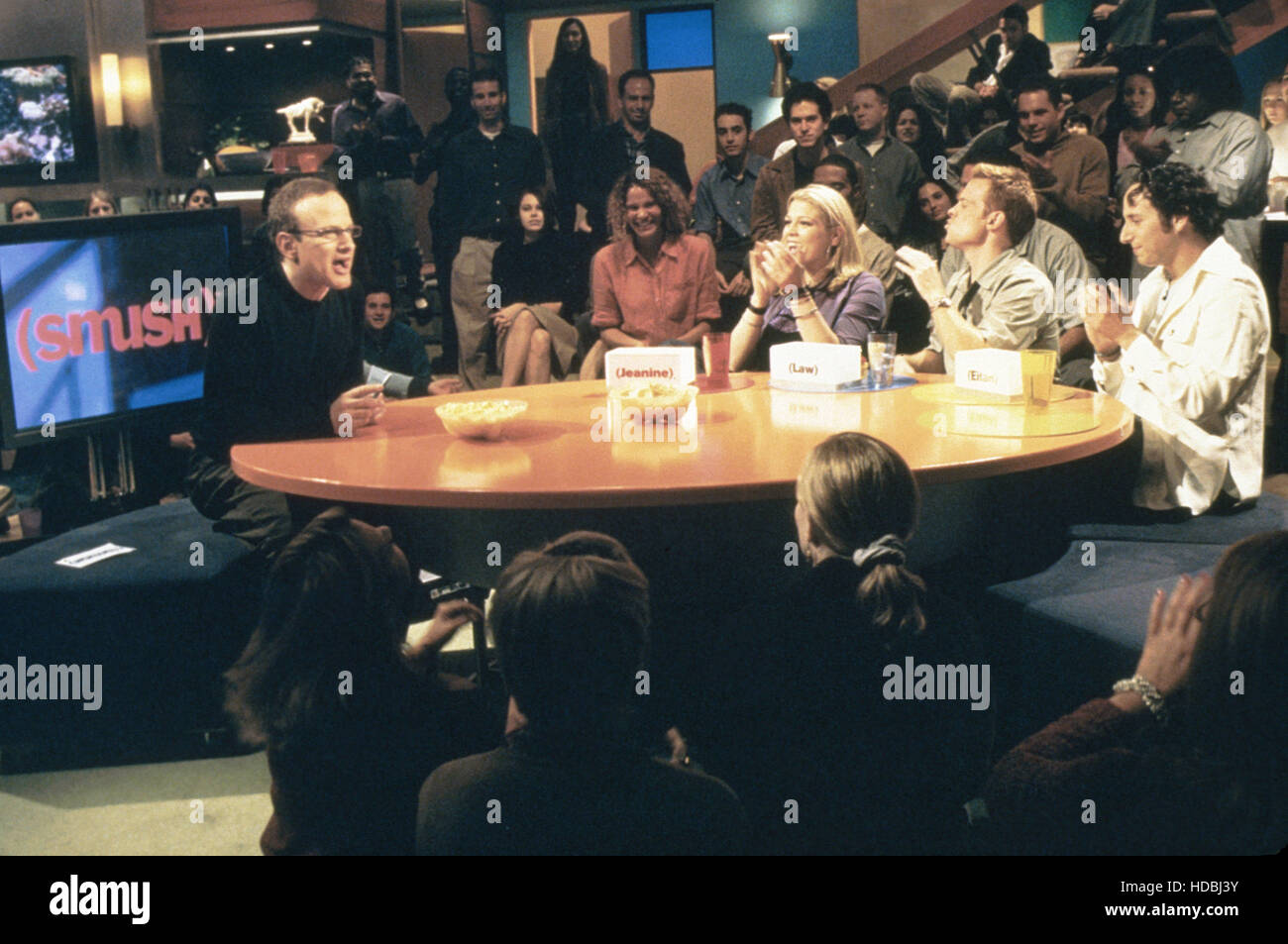 SMUSH, (middle, from left): co-host Ken Ober, contestants Jeanine, Law ...