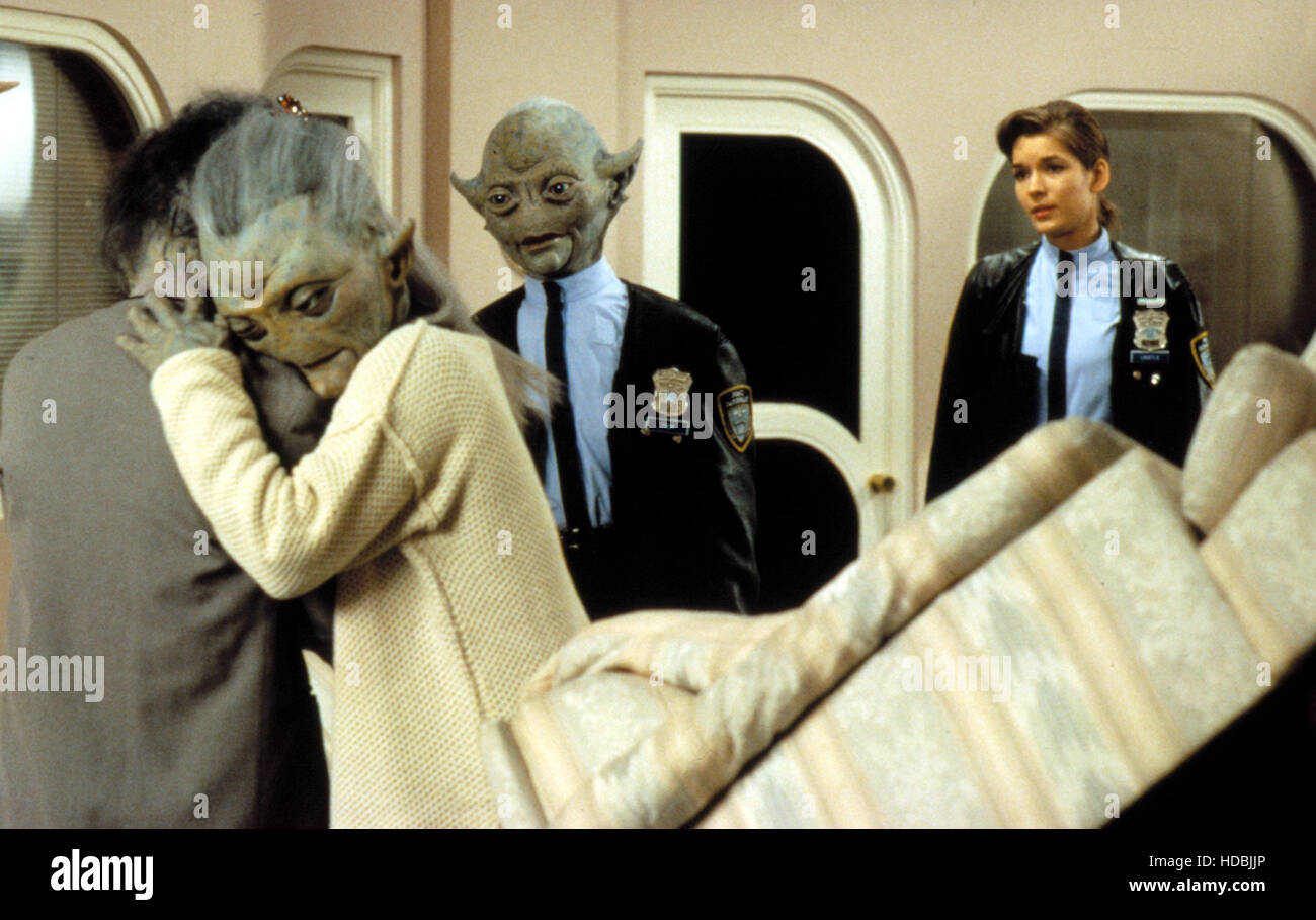 SPACE PRECINCT, Mary Woodvine (center) as Officer Took, right Simone Bendix as Officer Castle ...