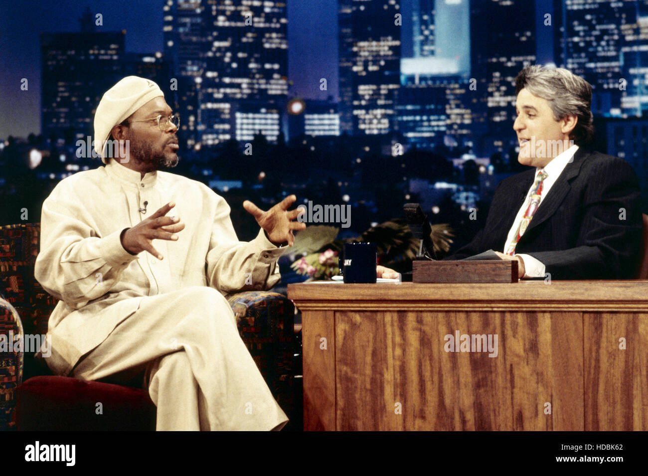 THE TONIGHT SHOW WITH JAY LEON, from left: Samuel L. Jackson, Jay Leno ...