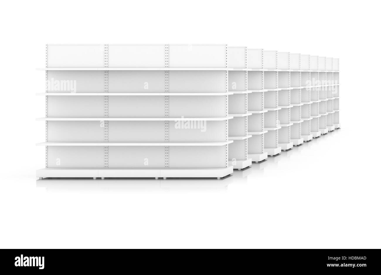 Clean white racks shelves for products showing Stock Photo - Alamy