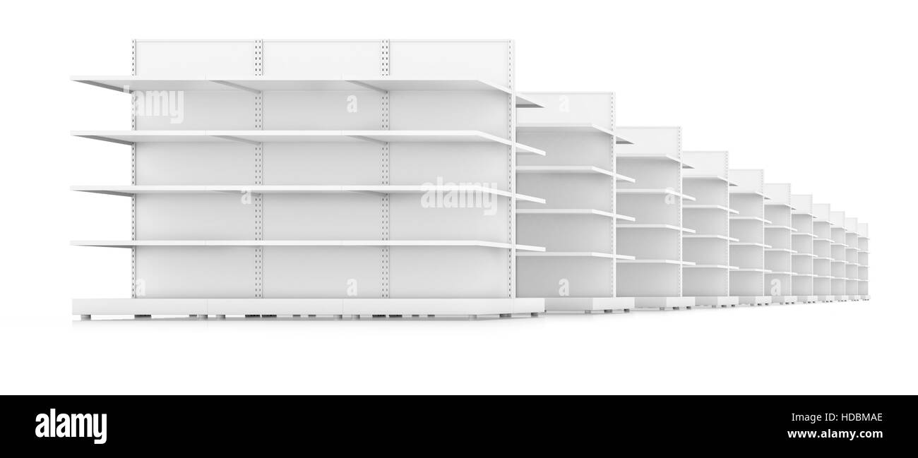 Clean white racks shelves for products showing Stock Photo - Alamy