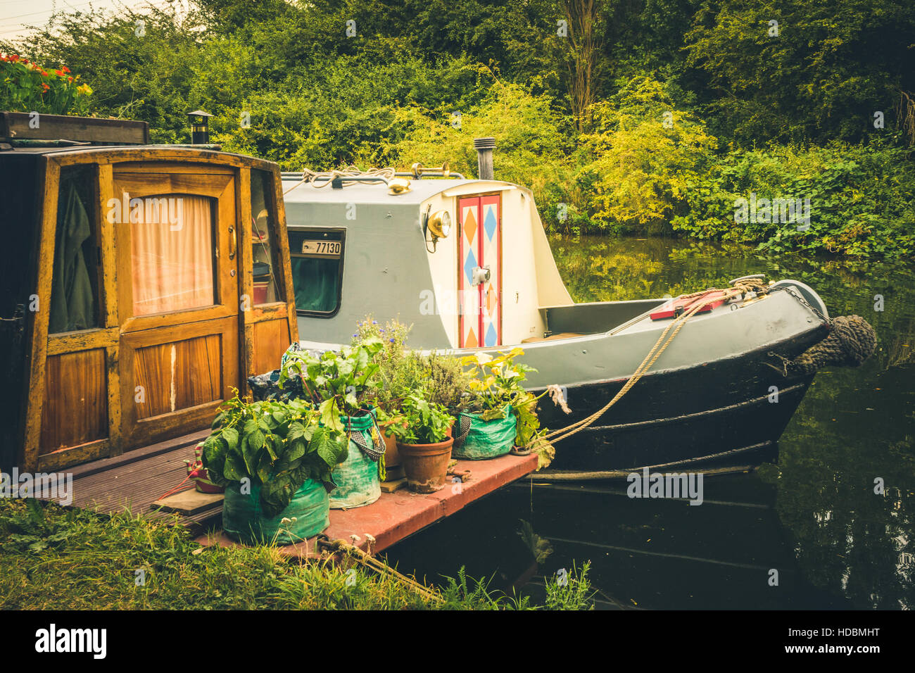 Canalboats on the River Lea (or Lee) in Hertfordshire, England, United ...
