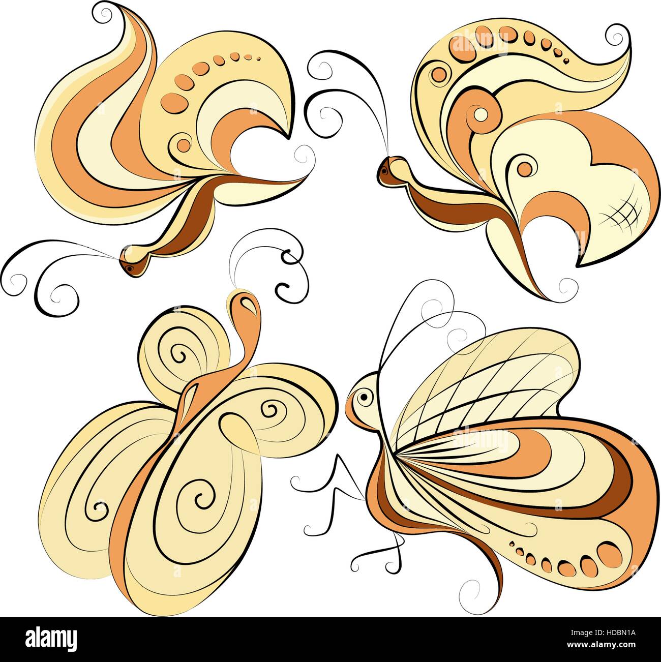 Illustration - four different butterflies on a white background Stock ...