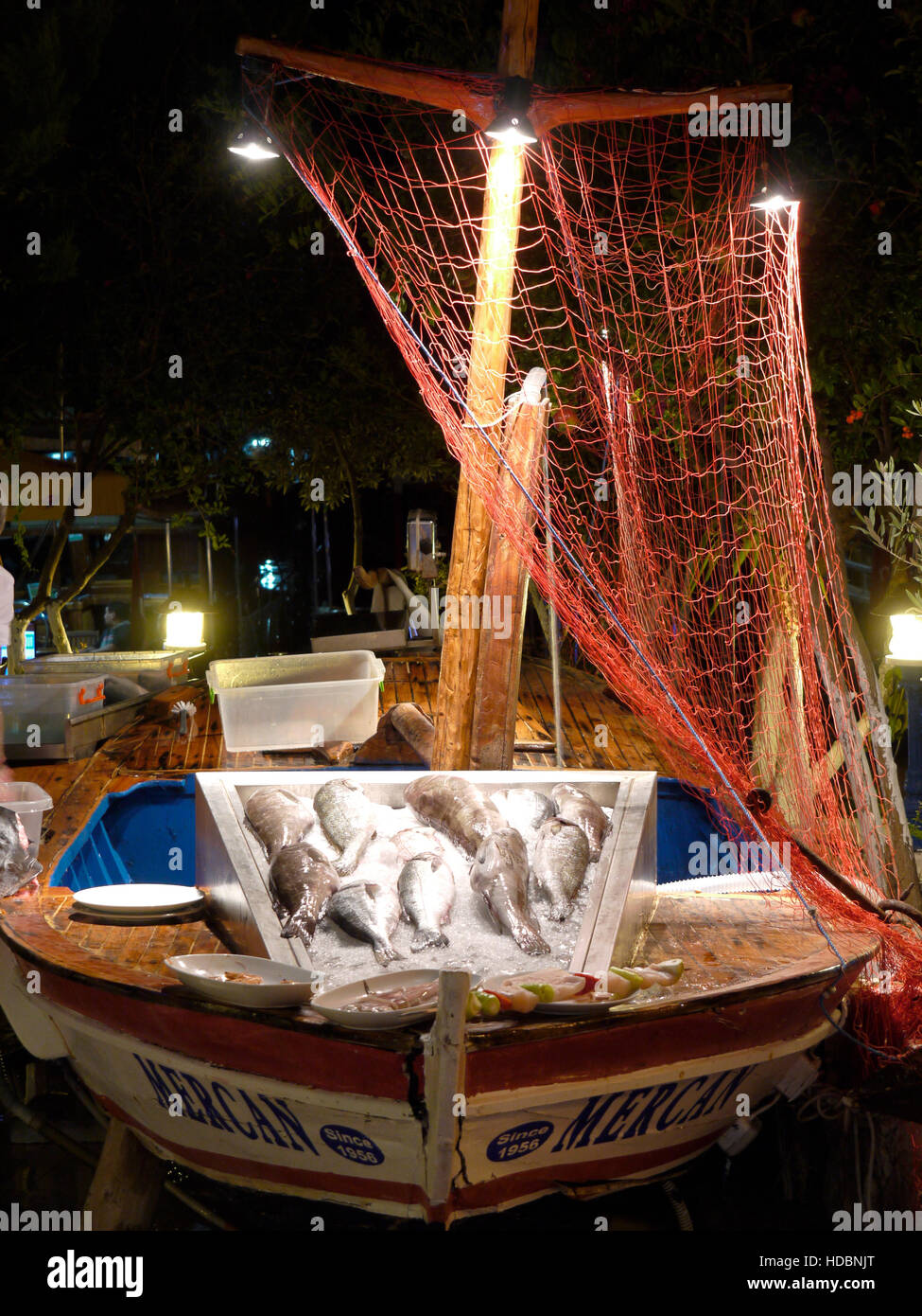 Fish on display outside a restaurant in Kas, Turkey Stock Photo - Alamy