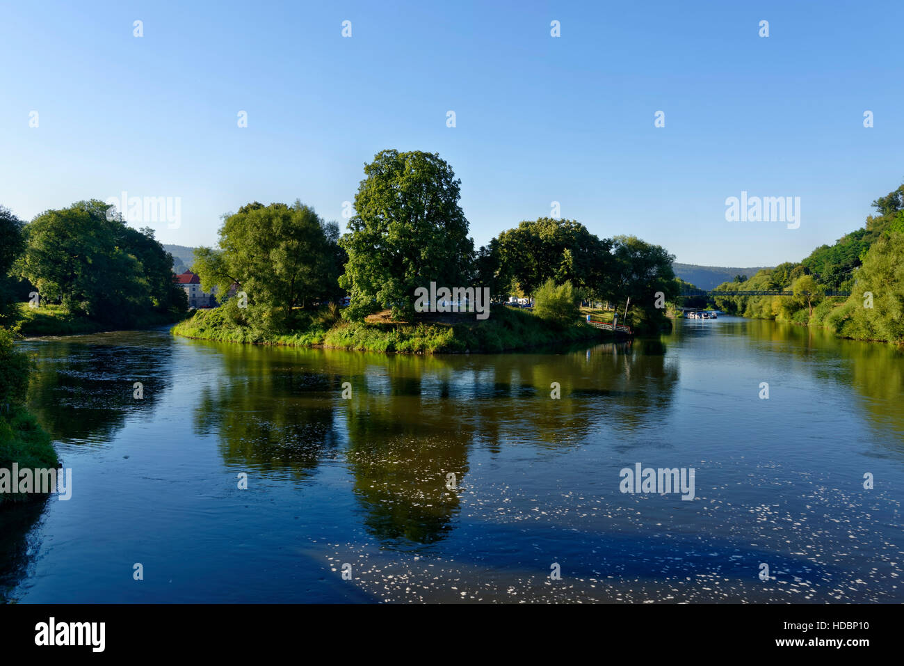 Hann. Münden: Junction of river Werra (left) and river Fulda to river ...