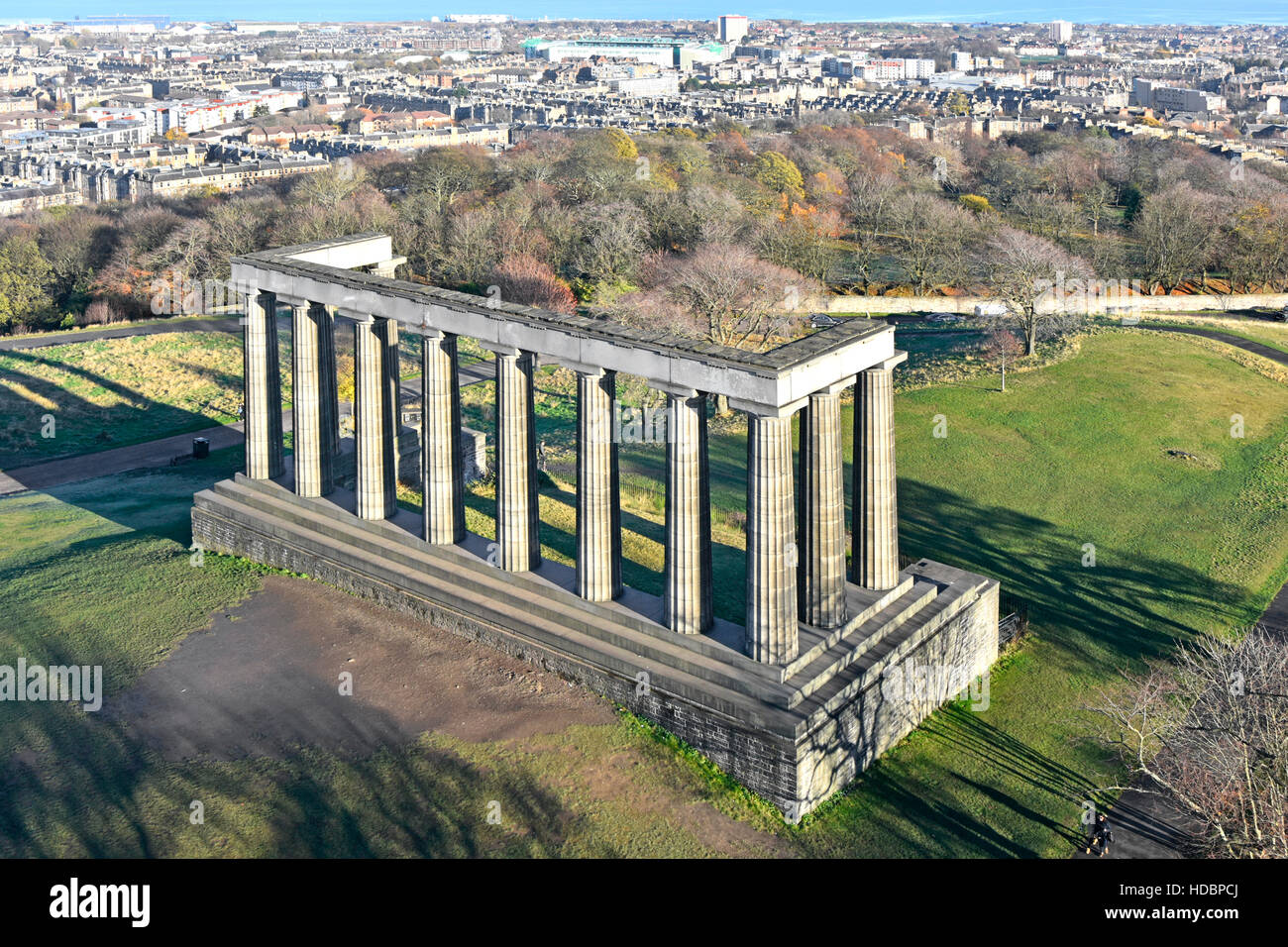 Looking down on incomplete Scottish National Monument of Scotland on ...