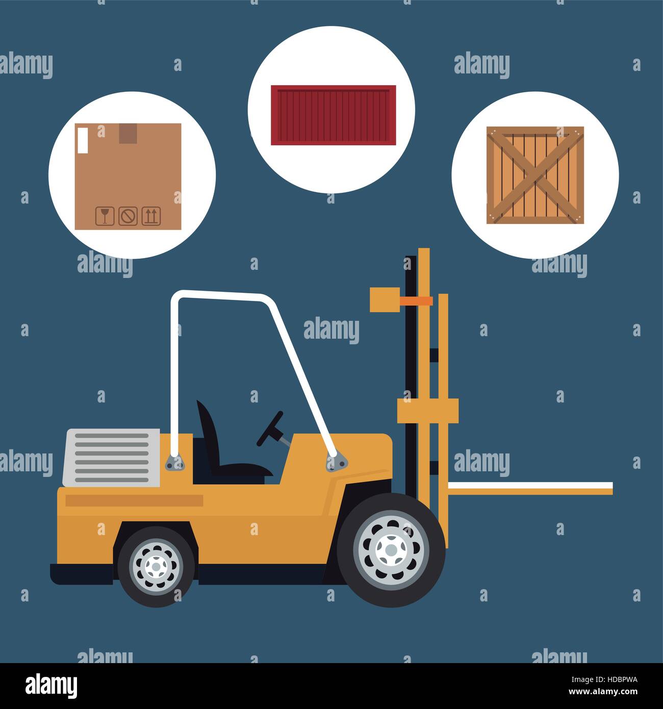 truck forklift warehouse machine work box container Stock Vector Image ...