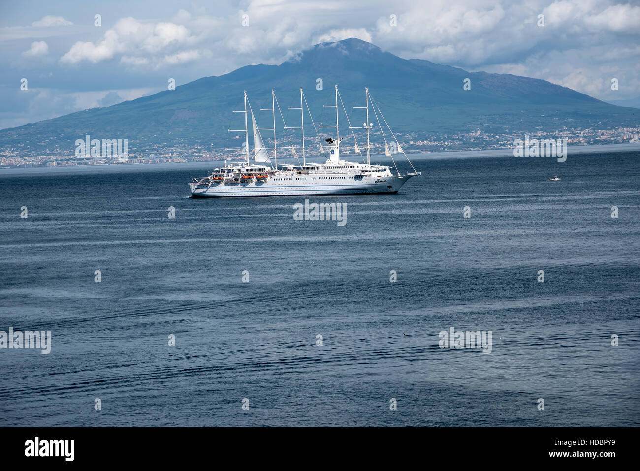 Cruise ship and Vesuvius volcano view from Sorrento , Campania ...