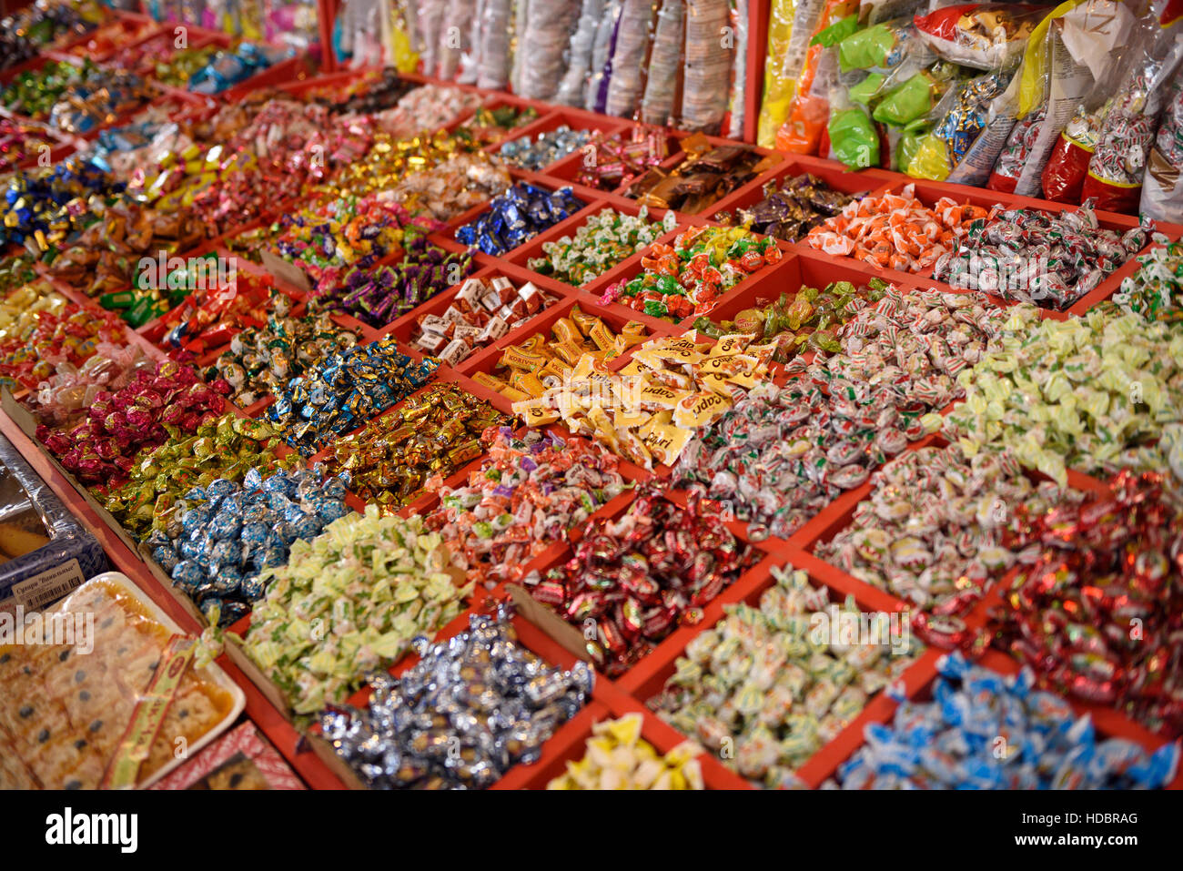 Assorted candies on display at Shymkent Central Market Kazakhstan Stock ...