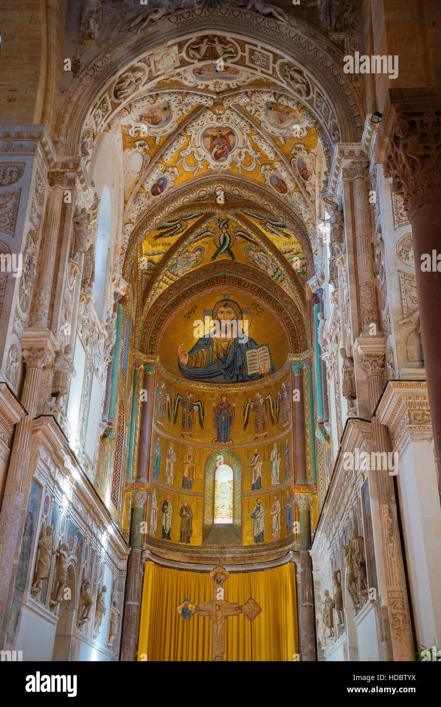 Christ Pantocrator, mosaic, Santissimo Salvatore Cathedral, Cefalu ...