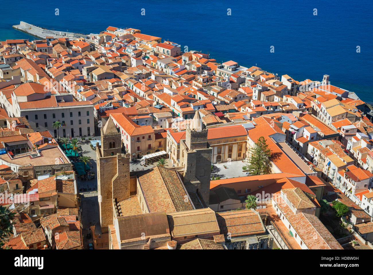 View of the town from La Rocca, Cefalu, Sicily, Italy Stock Photo - Alamy