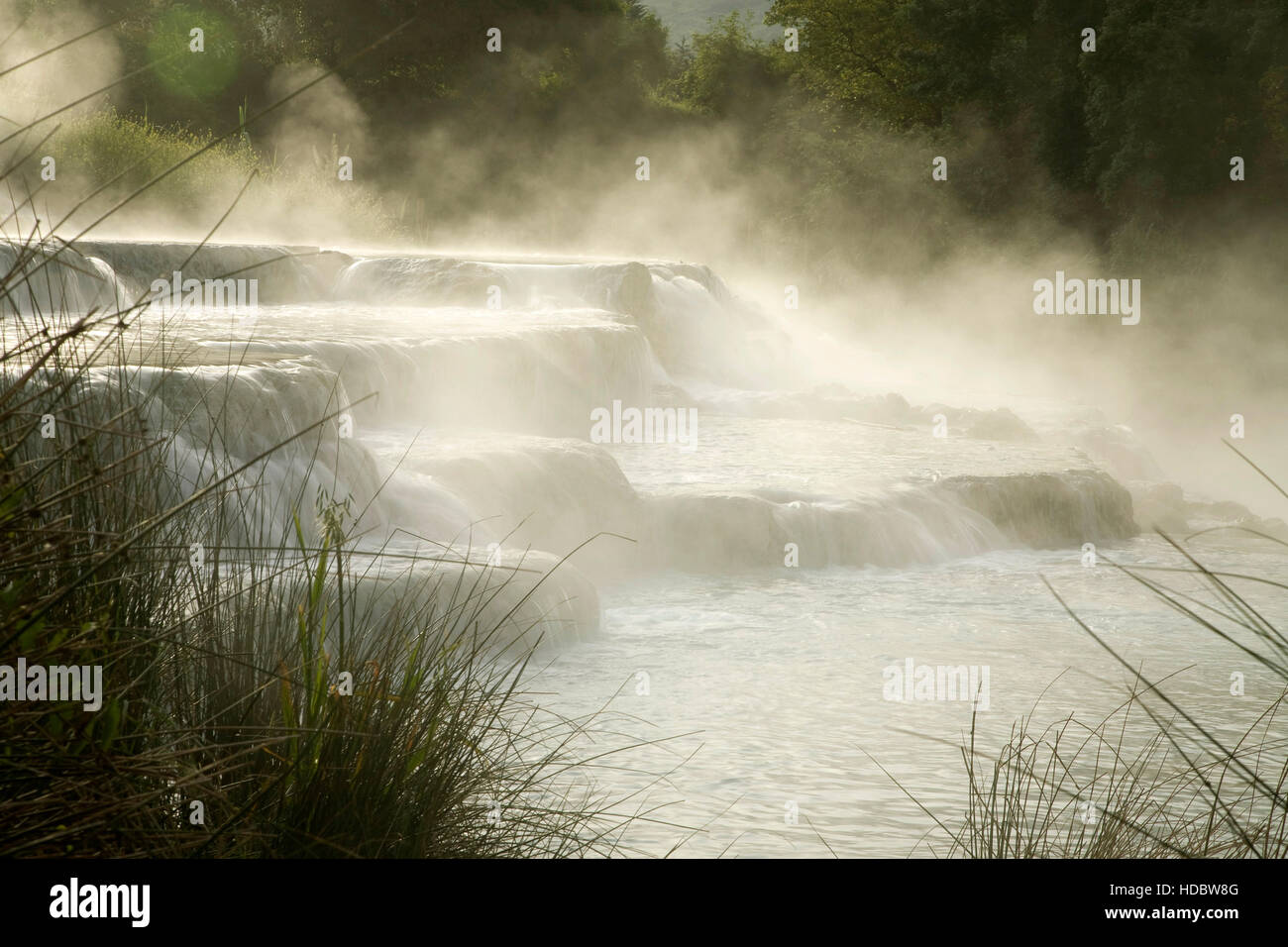 Waterfall, steaming water, Naturtherme Saturnia, hot springs, Manciano ...
