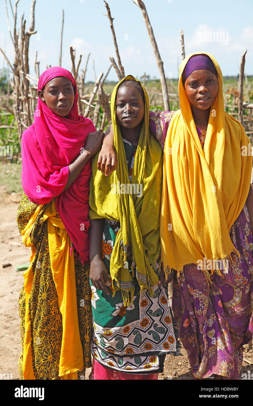 Young women in traditional dress, Orma settlement, Marafa, Tana River ...