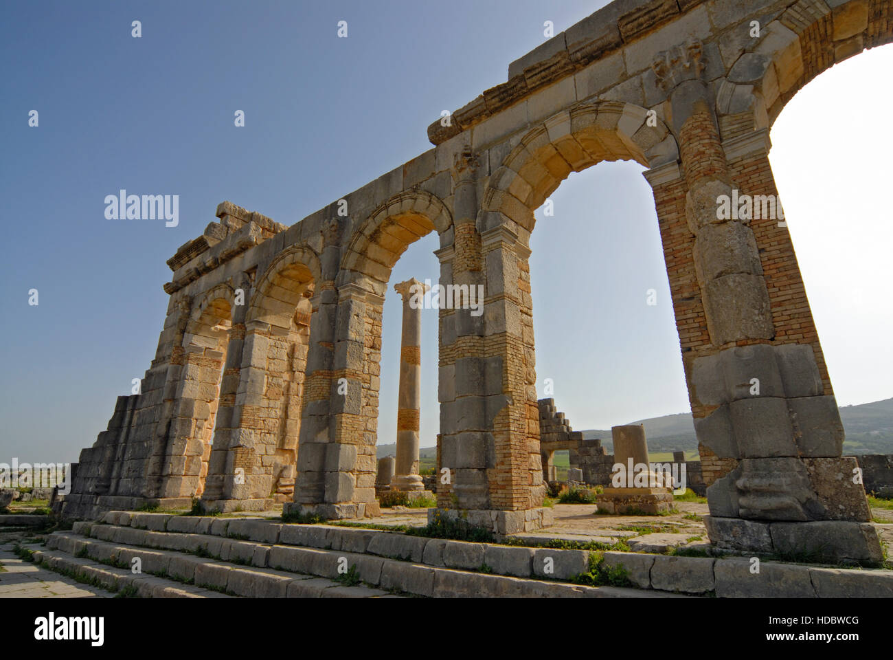 The basilica at the ruined Roman city of Volubilis, Morocco, Africa ...