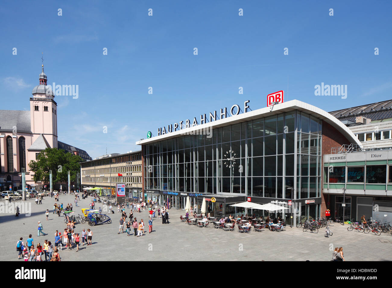 Central station and St. Mary's Assumption Church, station forecourt ...