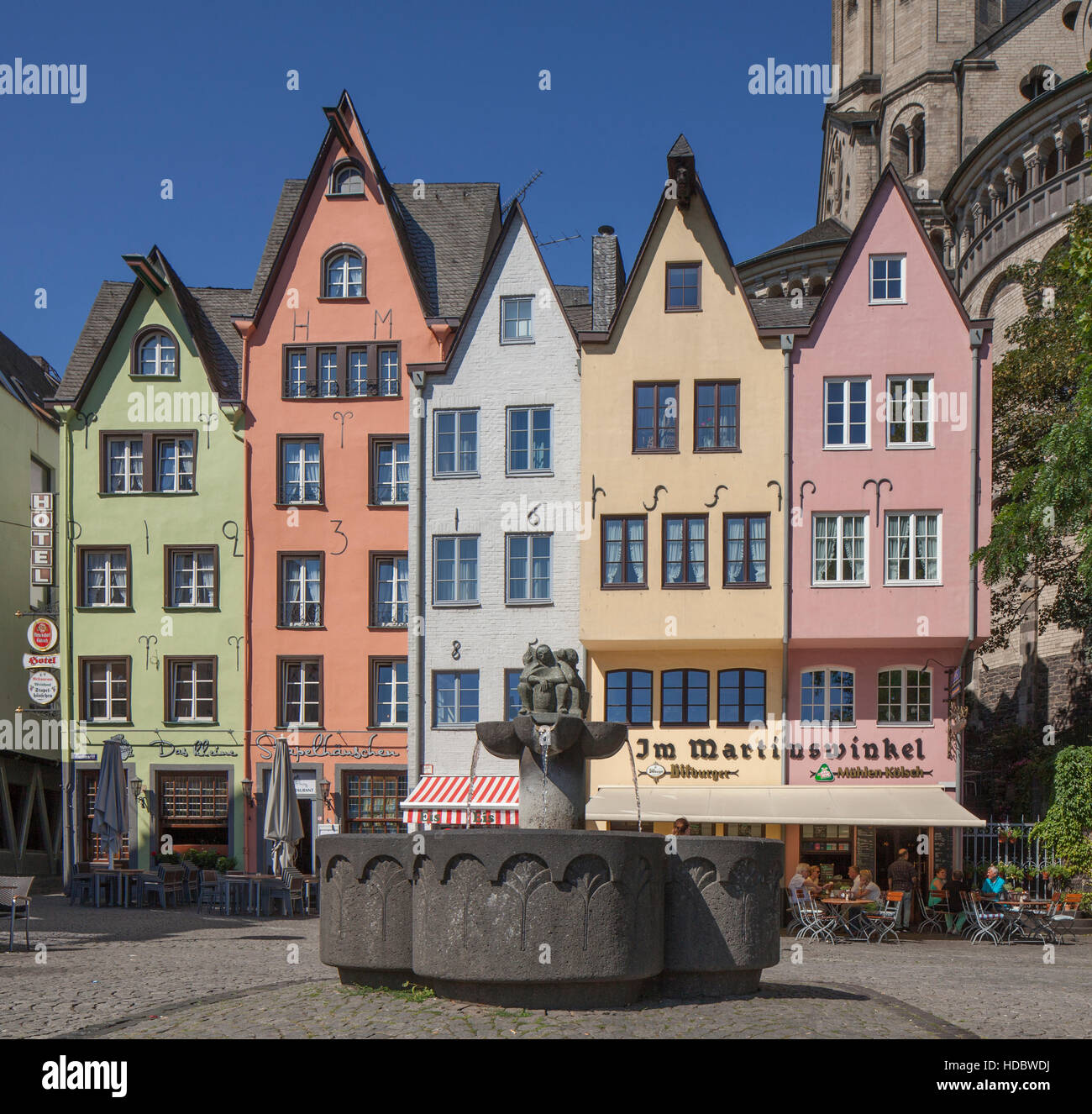 Colourful houses at fish market, Cologne, North Rhine-Westphalia ...
