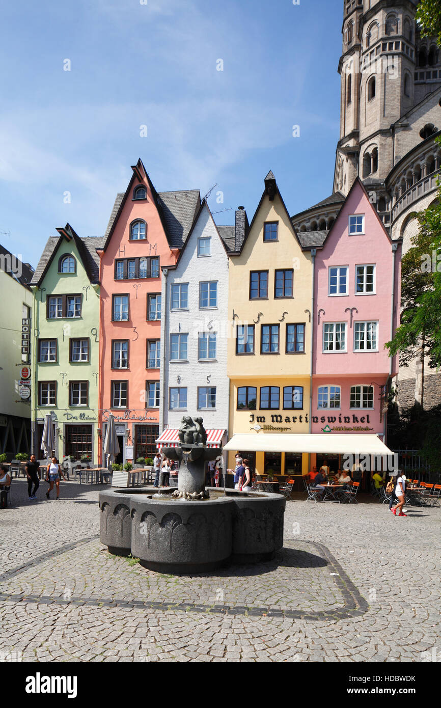 Colourful houses at fish market, Cologne, North Rhine-Westphalia ...