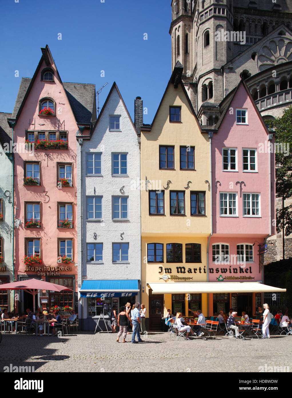 Colourful houses at fish market, Cologne, North Rhine-Westphalia ...