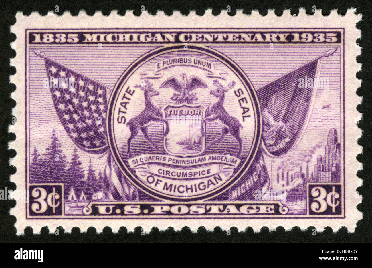 Vintage american stamps michigan hi-res stock photography and images ...