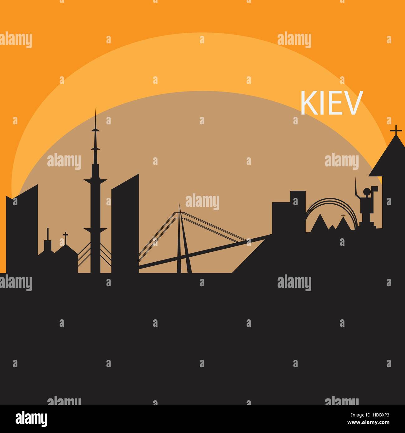 Kiev skyline in orange background in editable vector file Stock Vector ...