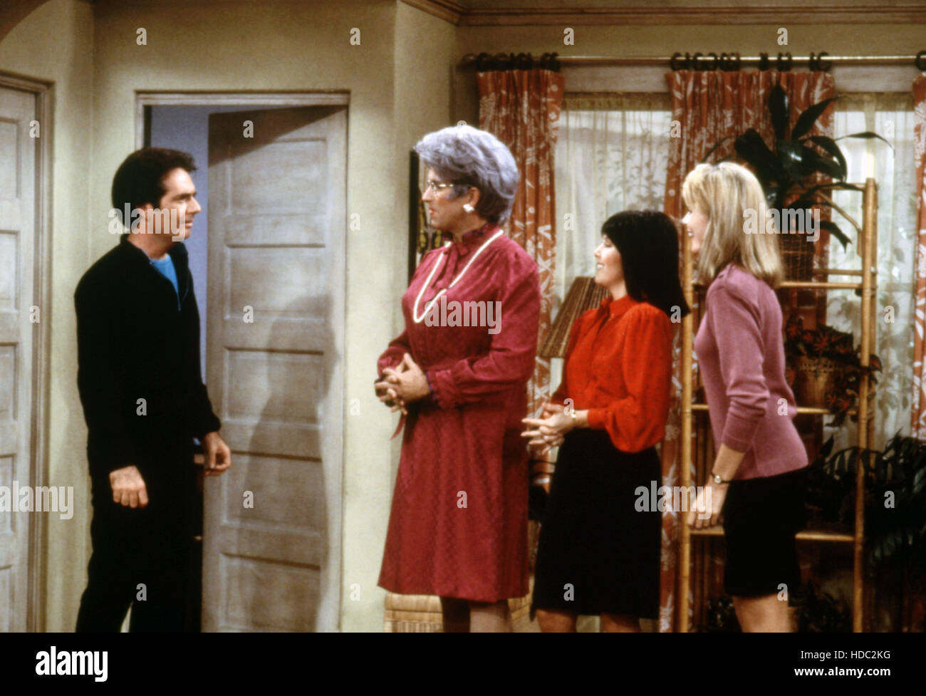 THREE'S COMPANY, from left: Richard Kline, John Ritter (in drag), Joyce ...