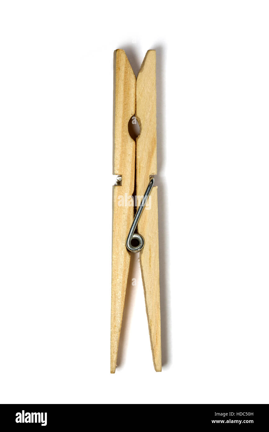Single wooden clothespin isolated on white Stock Photo - Alamy