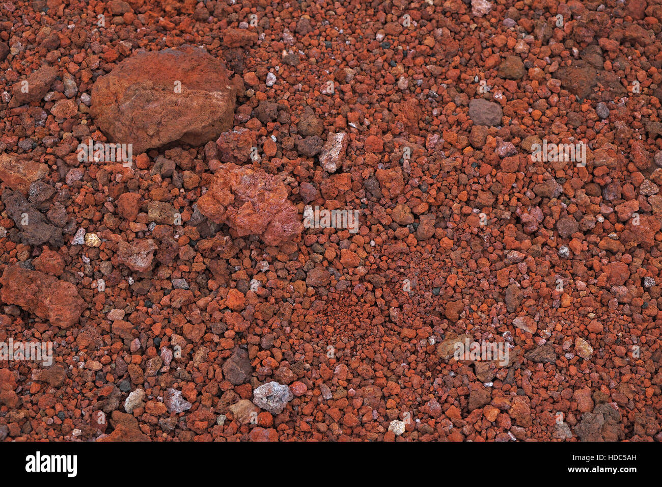 Brightly coloured volcanic rocks, Eldfell, which erupted in 1973 ...
