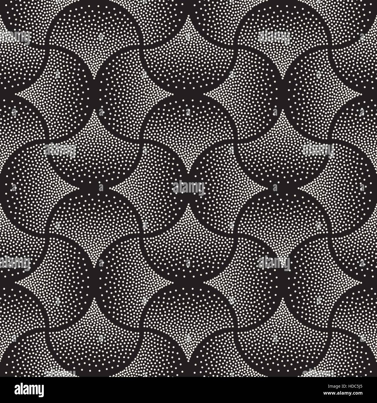 Vector Seamless Black and White Arc Shape Stipple Halftone Pattern ...