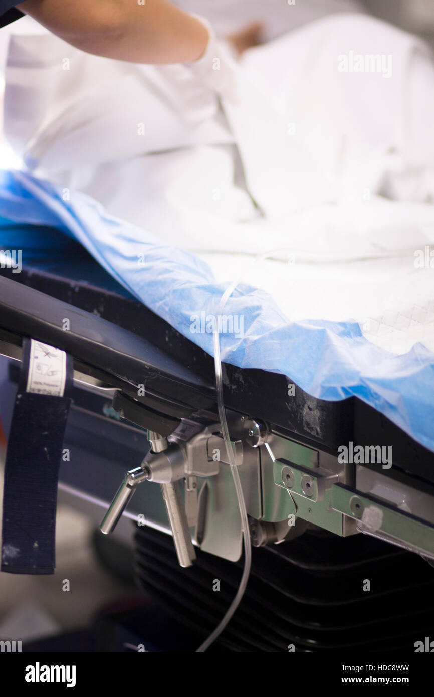 Hospital bed in surgery in operating emergency room during operation ...