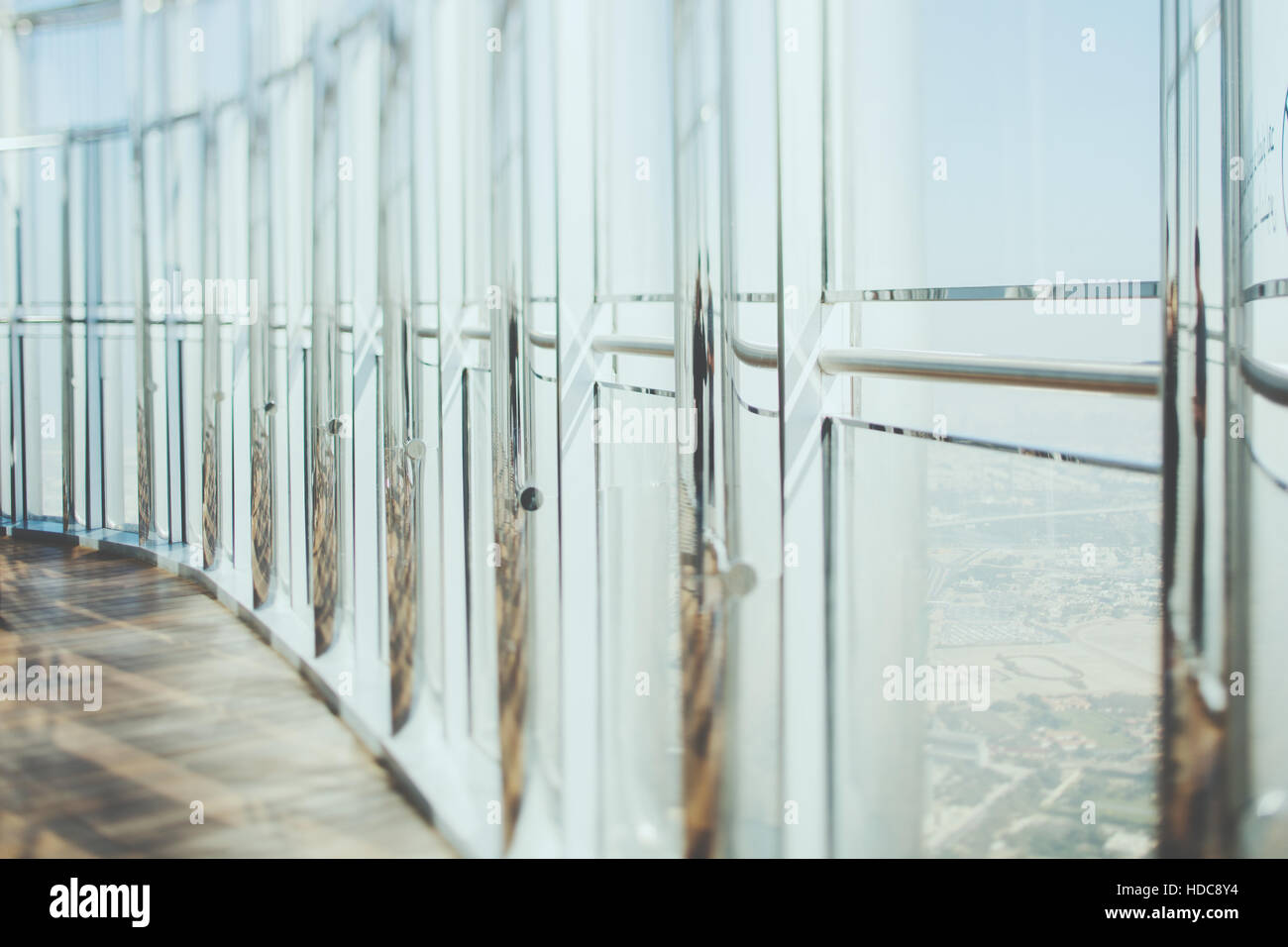View from skyscraper window, inner bright chrome and glass modern ...