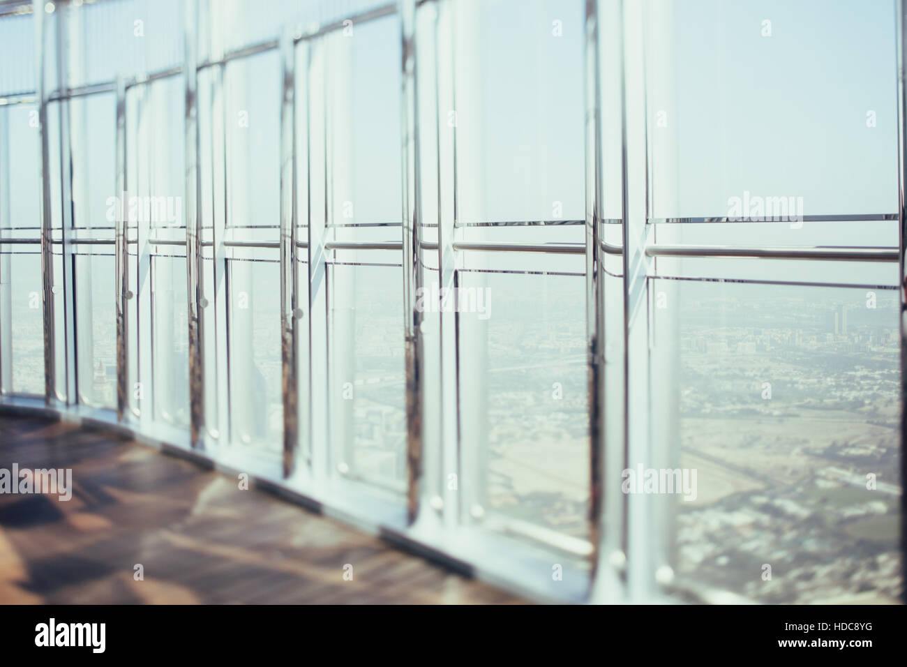 View from skyscraper window, inner bright chrome and glass modern ...